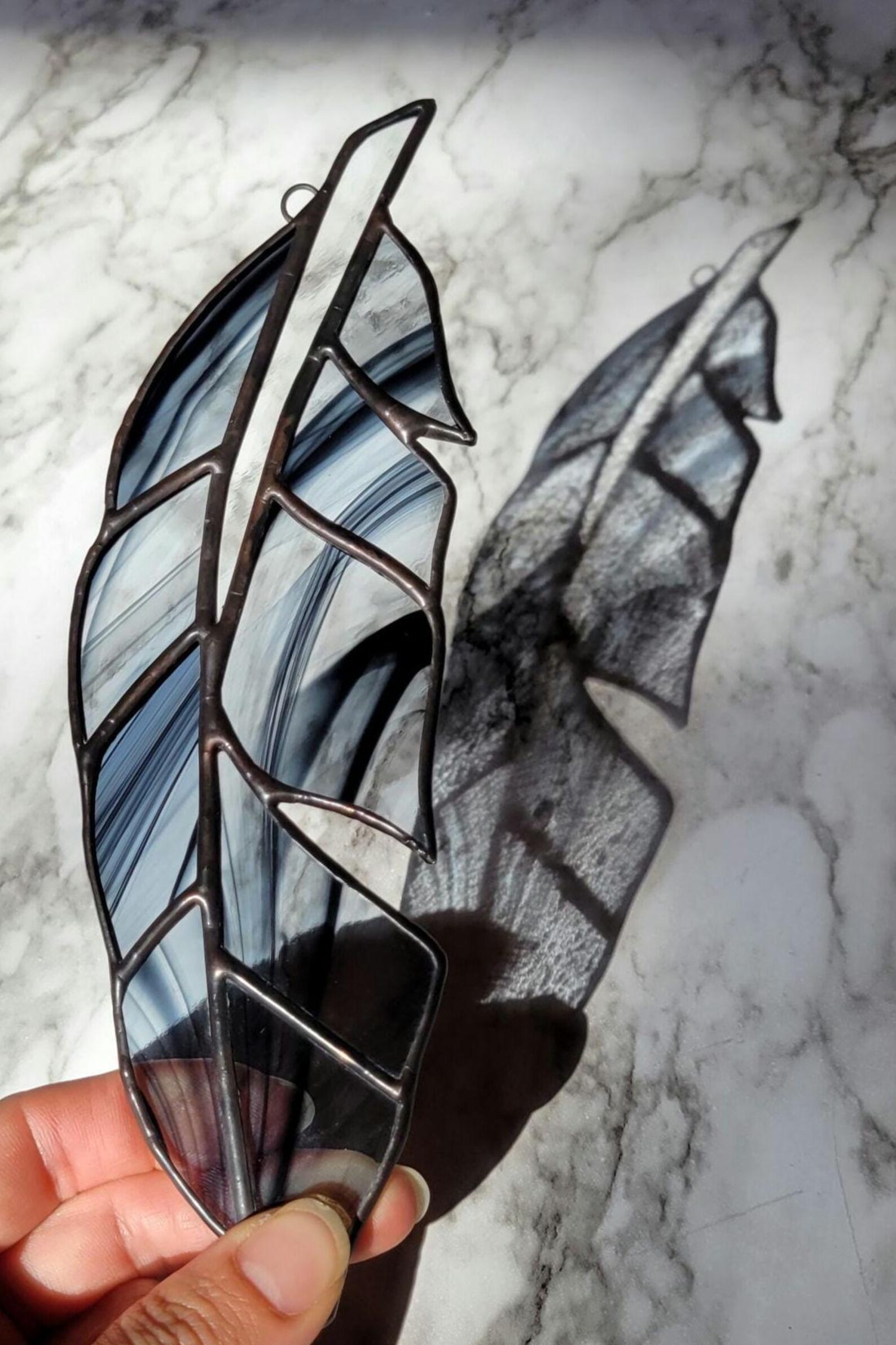 Black Baroque Stained Glass Feather Suncatcher, Window Charm, Home ...