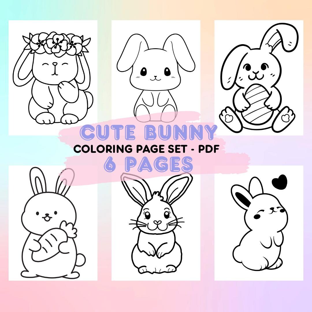 Cute Bunny Coloring Pages - Set of 6 (PDF) - Etsy
