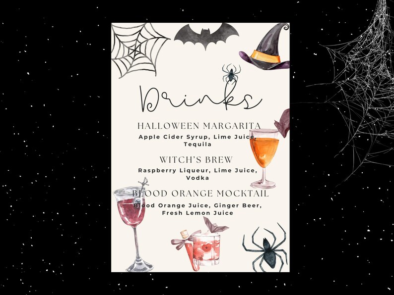 Halloween Spooky Drinks Cocktail Bar Menu Template, Editable Printable ...