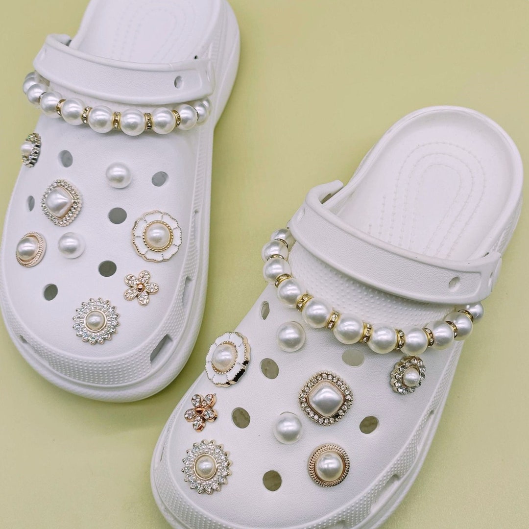 Pearl Crocs Charms,flower Shoe Buckles With Pearl Chains,elegant Buckle ...