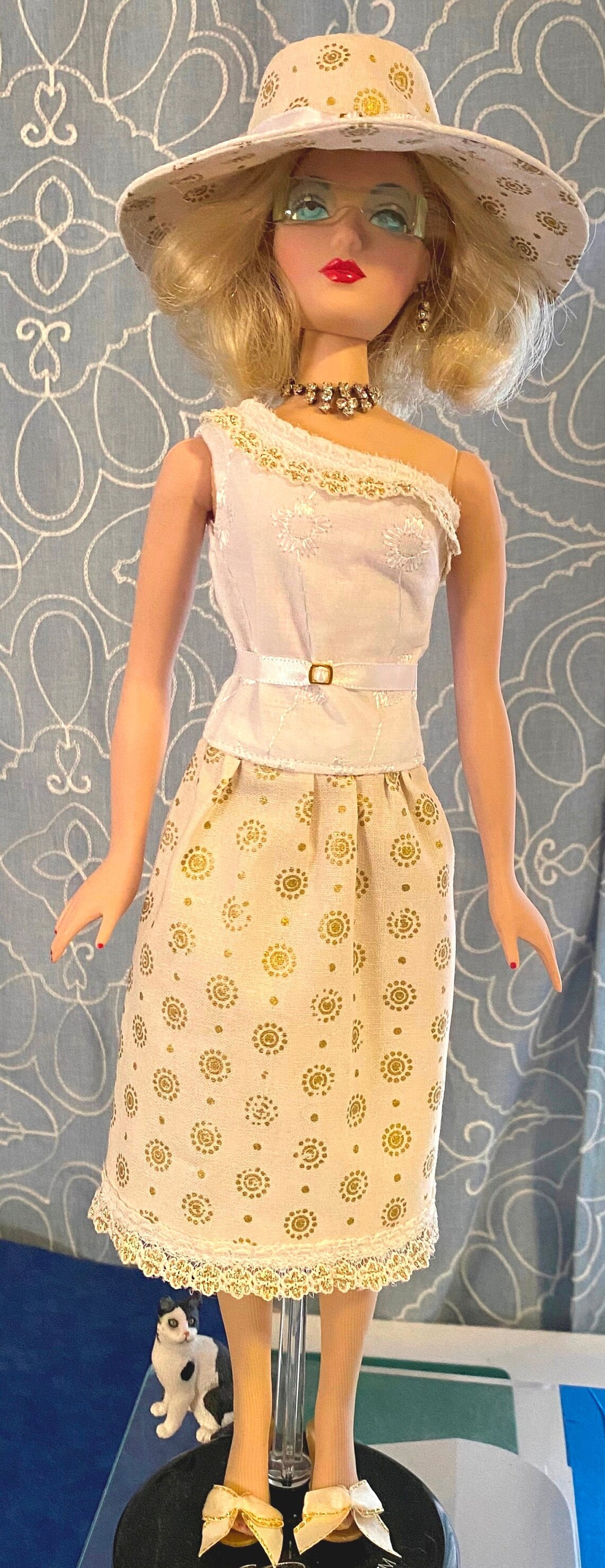 Gene Marshal Drop Waisted One Sleeve Dress in Gold and Cream - Etsy