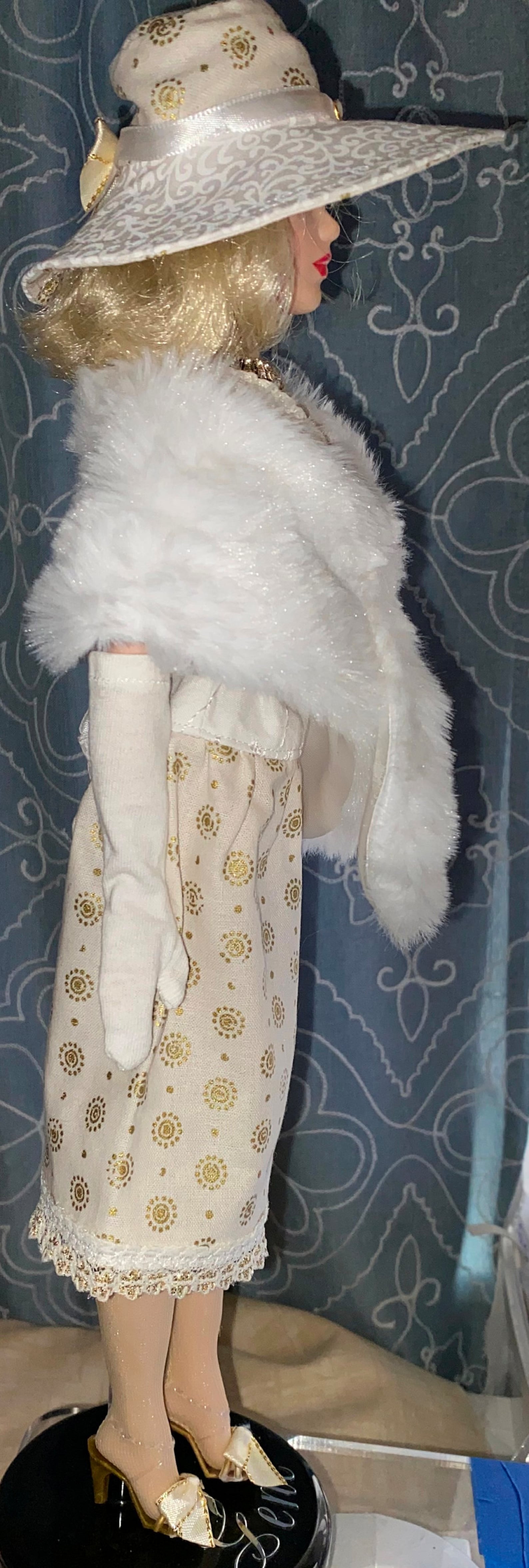 Gene Marshal Drop Waisted One Sleeve Dress in Gold and Cream - Etsy