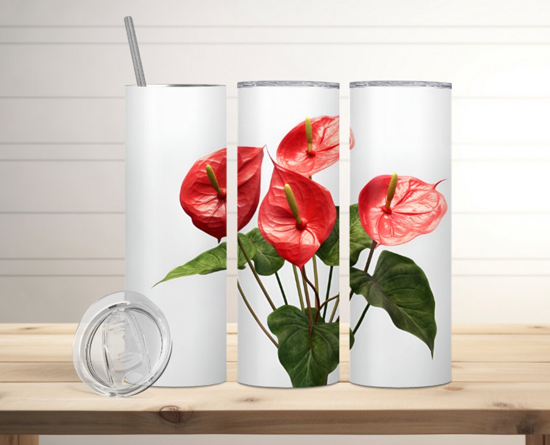 3D Anthurium Flower Tumbler Wrap, 20oz Straight Tumbler, Full ...