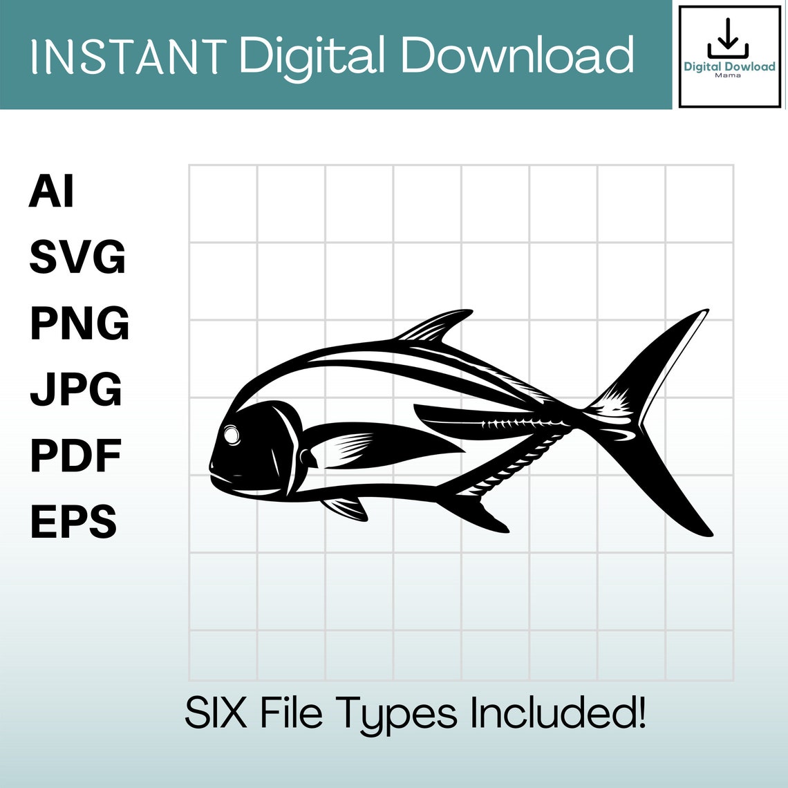 Ulua Fish (giant Trevally) Clipart Instant Download Ai / Svg / Png ...