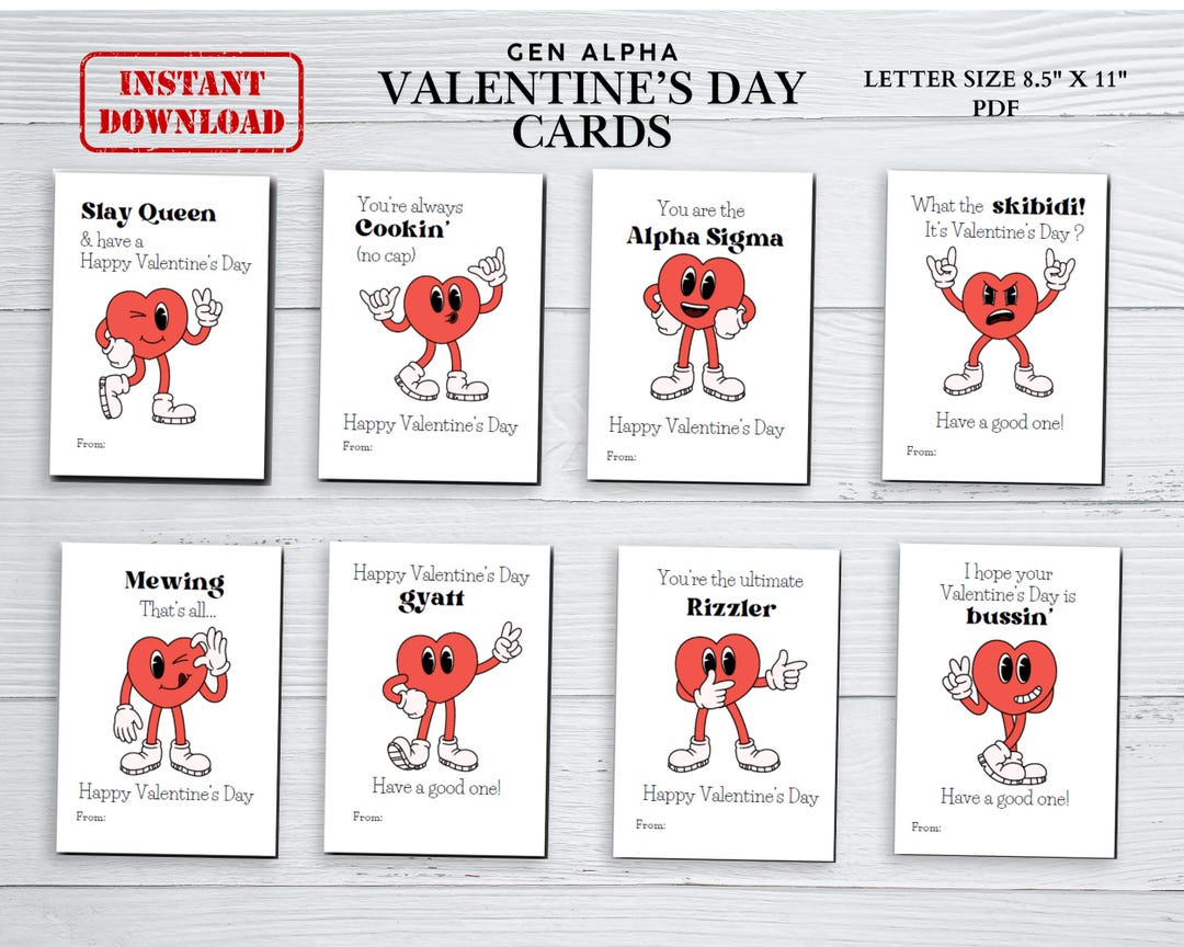 Kids Teens Valentine's Day Cards, Printable, Instant Download, Gen ...