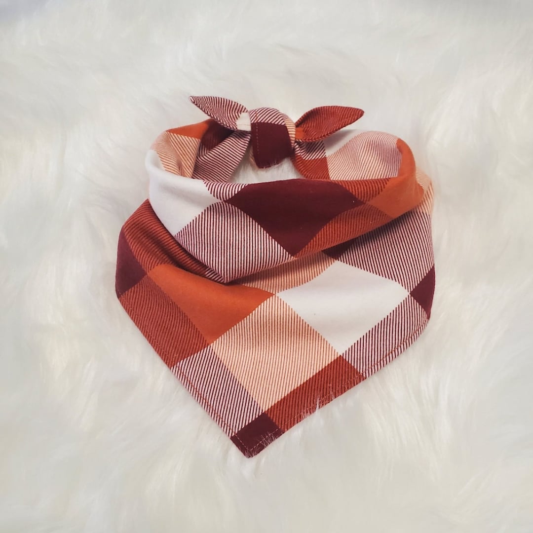 Flannel Dog Bandana, Rust Buffalo Check, Tie on Pet Bandana - Etsy
