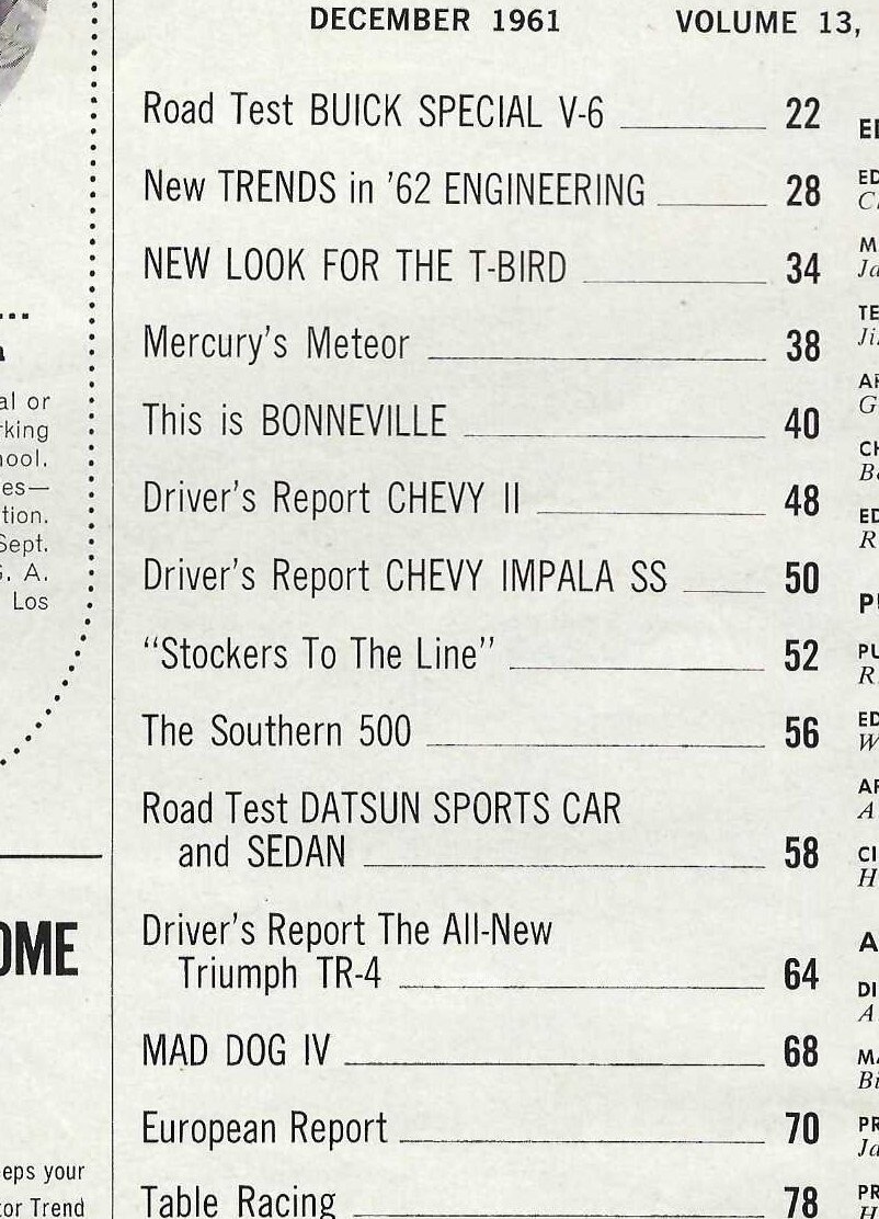 1962 Ford Thunderbird, Chevy II Impala SS and Chevy II, Buick Special ...