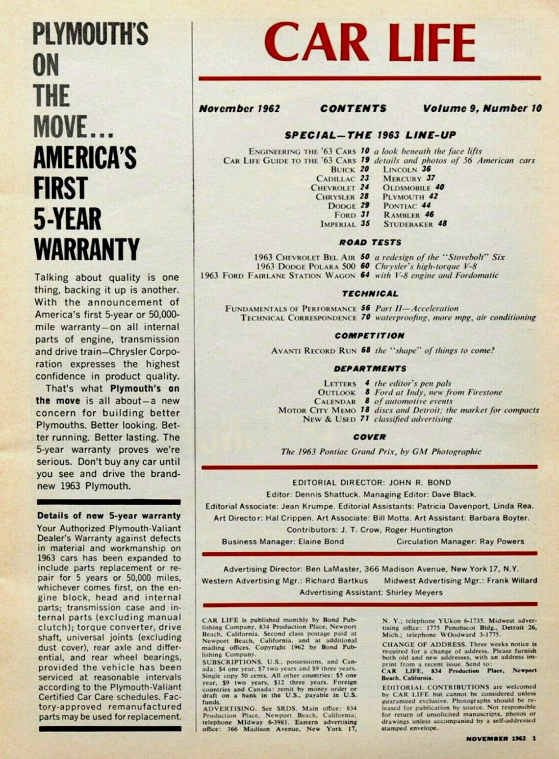 1963 New Cars Featured in Vintage Car Life Magazine Ford Chevrolet ...