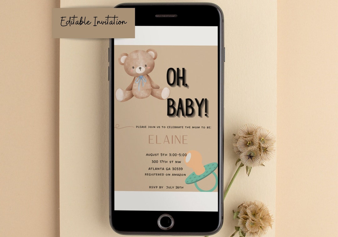 E Invite Baby Shower | Oh Baby Shower Text Invitation | Digital Invite ...