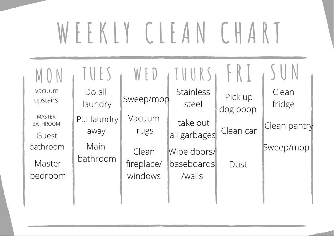 Weekly Cleaning Chart - Etsy