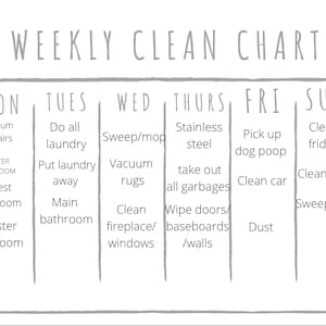 Weekly Cleaning Chart - Etsy