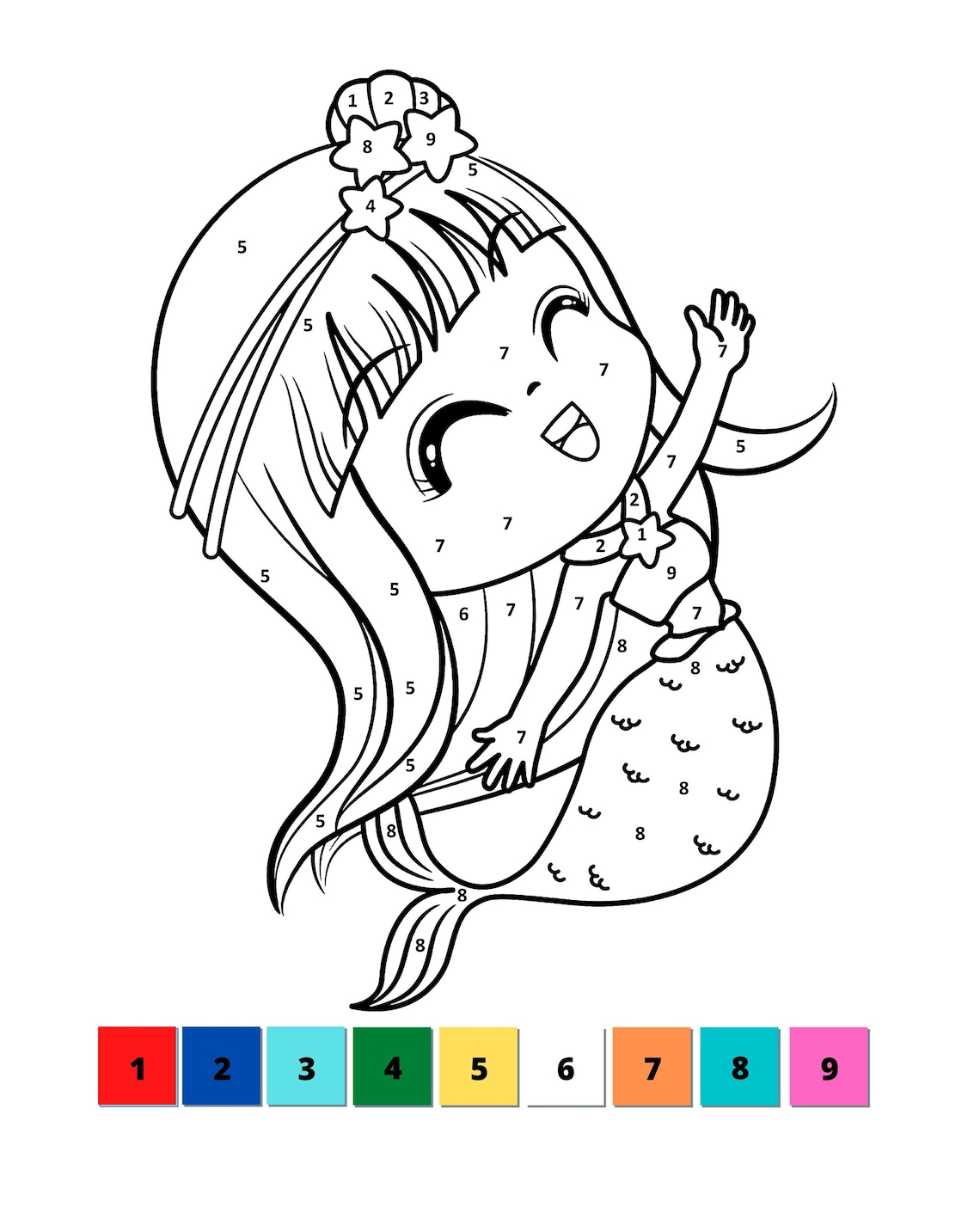 Mermaid Color by Number Coloring Activity Page for All Ages - Etsy ...