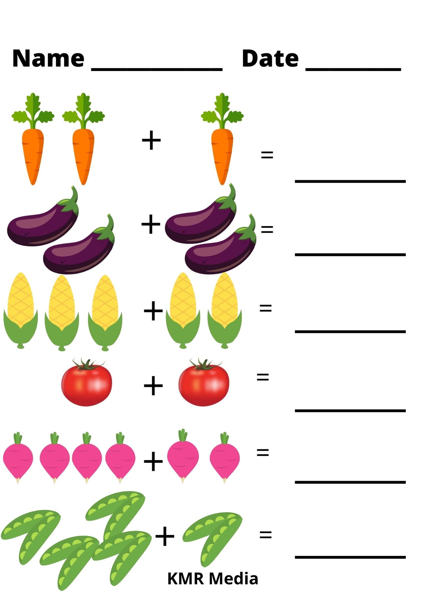 Vegetable Addition Activity Worksheet for Kindergarten - Etsy