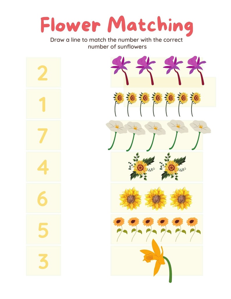 Flower Number Matching Worksheet Group Kid's Activity Worksheet ...