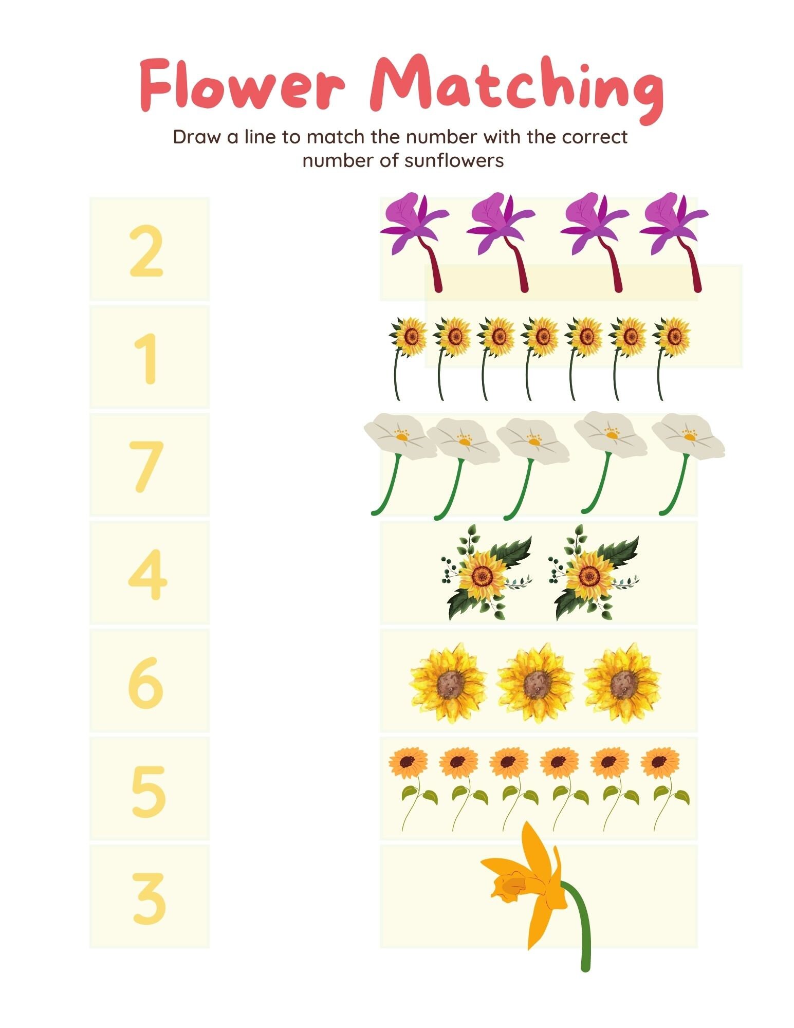 Flower Number Matching Worksheet Group Kid's Activity Worksheet ...
