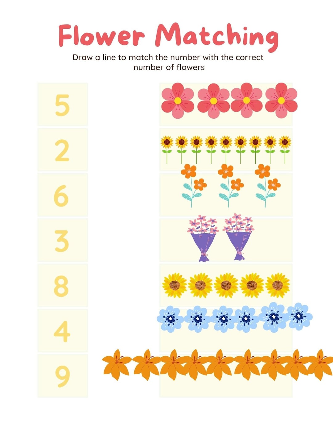 Flower Number Matching Worksheet Group Kid's Activity Worksheet ...