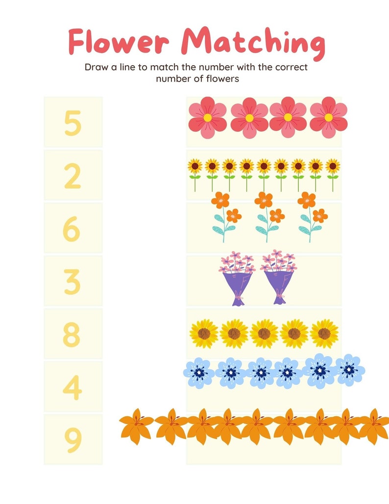 Flower Number Matching Worksheet Group Kid's Activity Worksheet ...