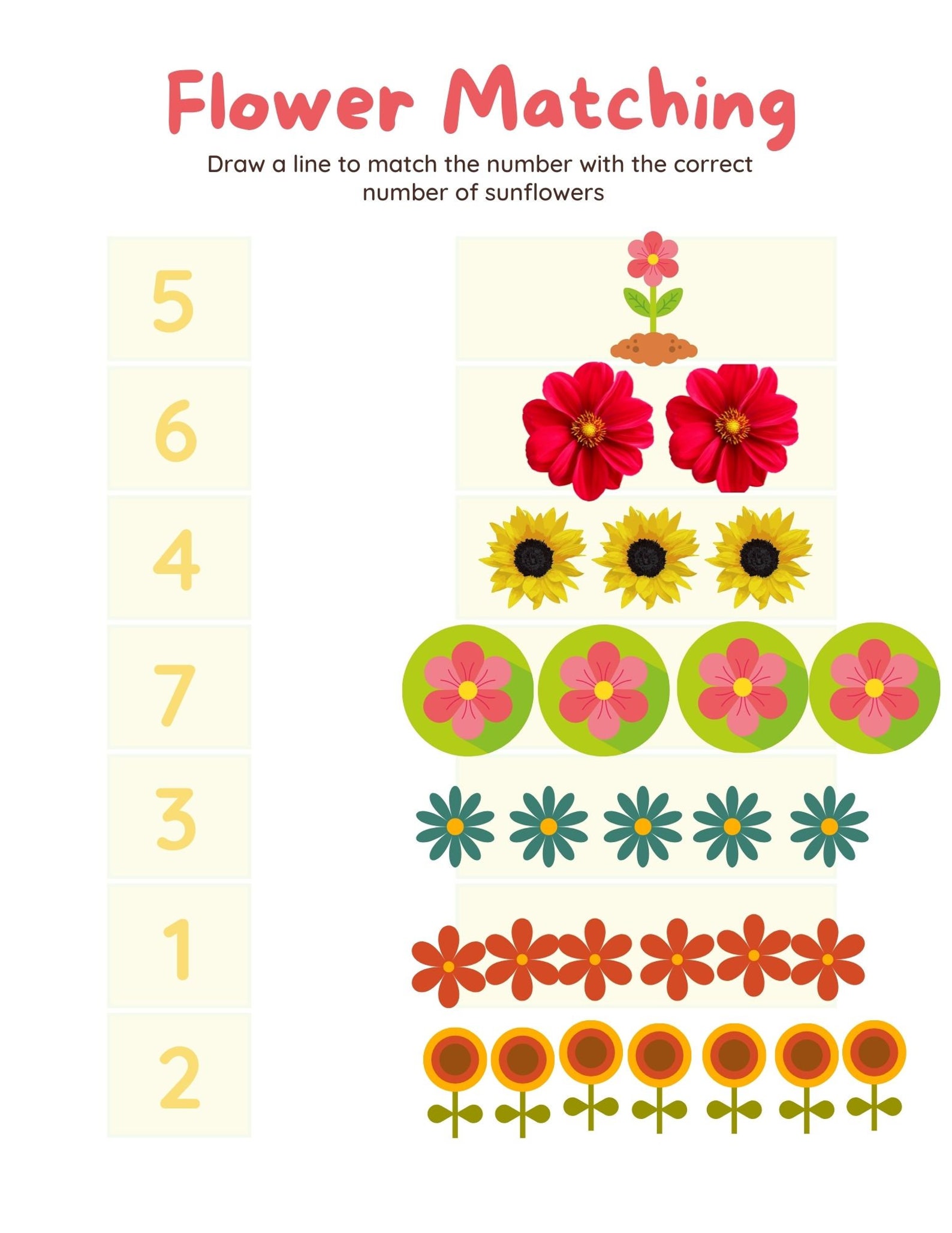 Flower Number Matching Worksheet Group Kid's Activity Worksheet ...