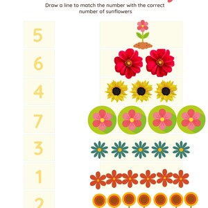 Flower Number Matching Worksheet Group Kid's Activity Worksheet ...