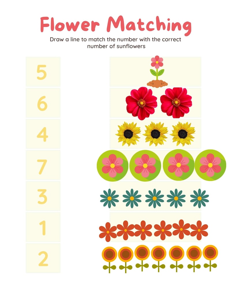 Flower Number Matching Worksheet Group Kid's Activity Worksheet ...