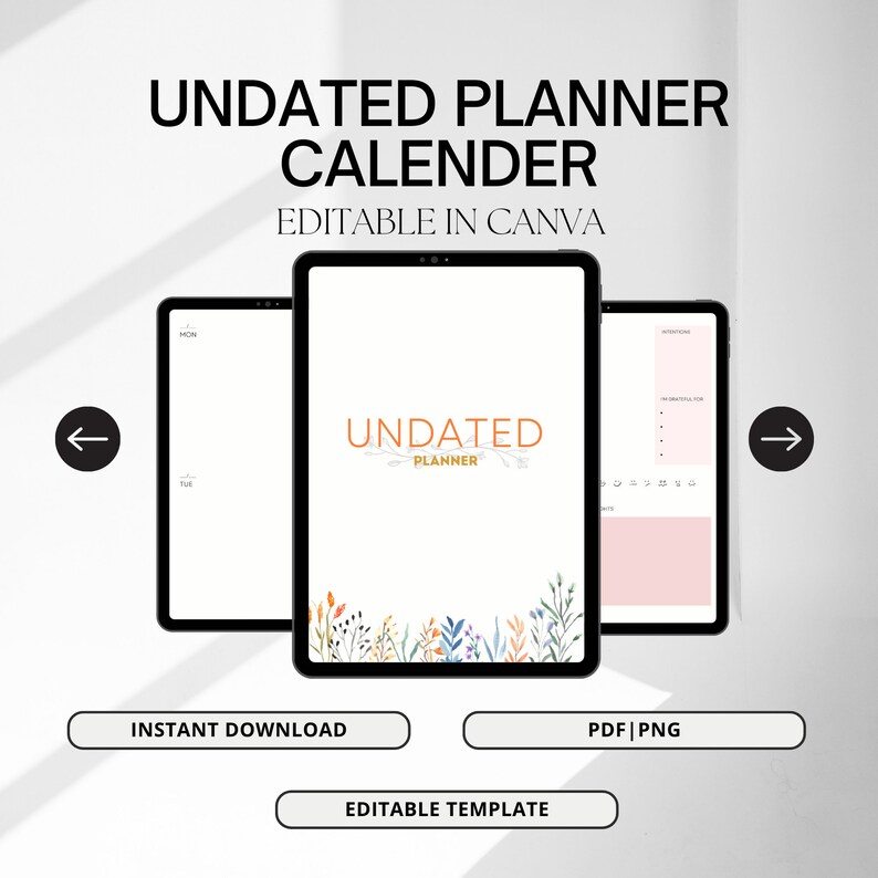 Undated Planner Calendar, Undated Weekly Planner, Undated Diary, Modern ...