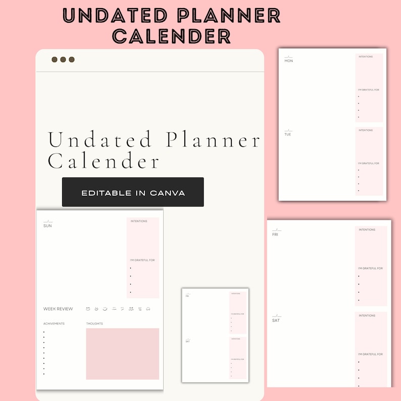 Undated Planner Calendar, Undated Weekly Planner, Undated Diary, Modern ...