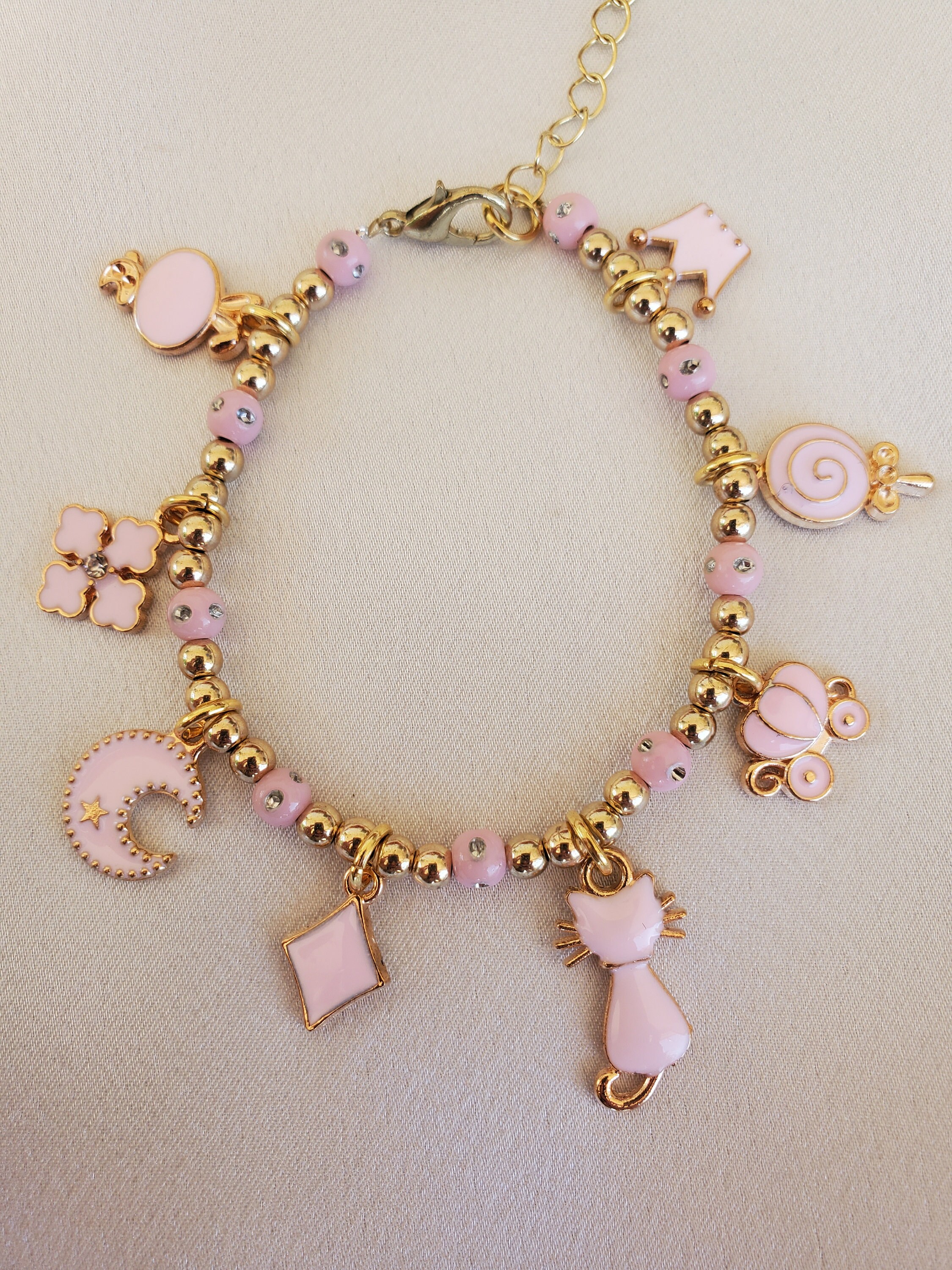 Pink & Gold Girly Charm Bracelet - Etsy