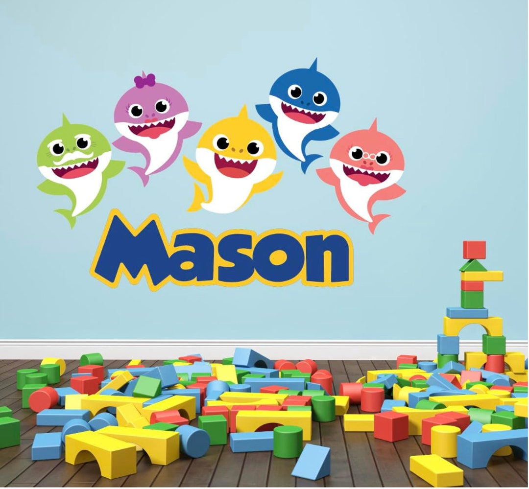 Baby Shark Wall Decals Personalized Name Sharks Kids Playroom Wall ...