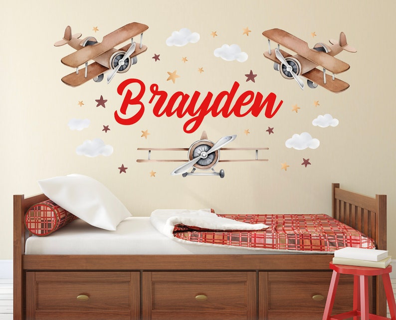 Customized Aircraft Name Wall Decal: Airplanes Nursery Decor, Stars ...