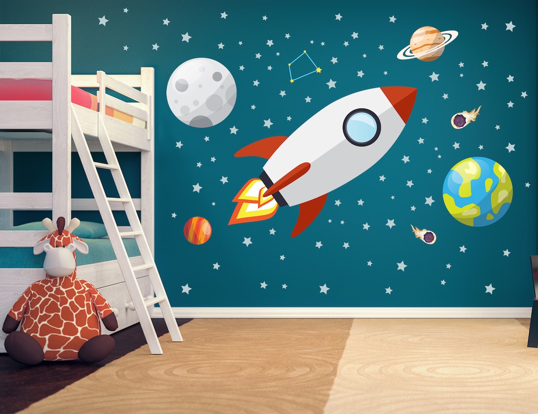 Rocket Wall Decal- Rocket Wall Sticker Personalized Name Space- Wall ...