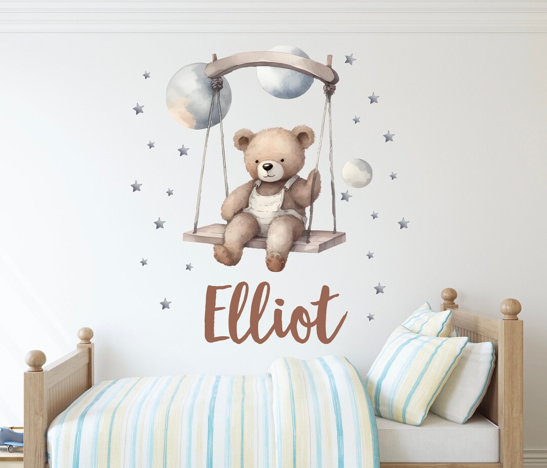 Personalized Teddy Bear Airplane Name Wall Decals Teddy Bear Stickers ...