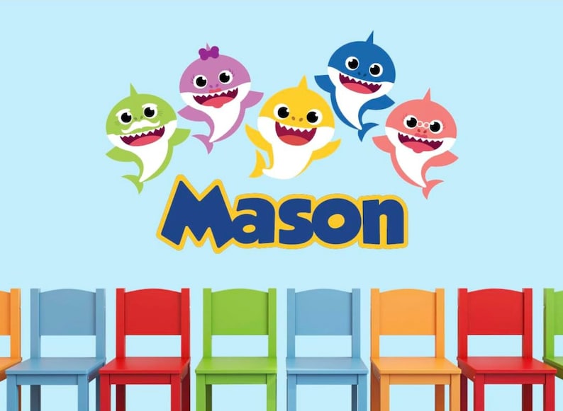 Baby Shark Wall Decals Personalized Name Sharks Kids Playroom Wall ...