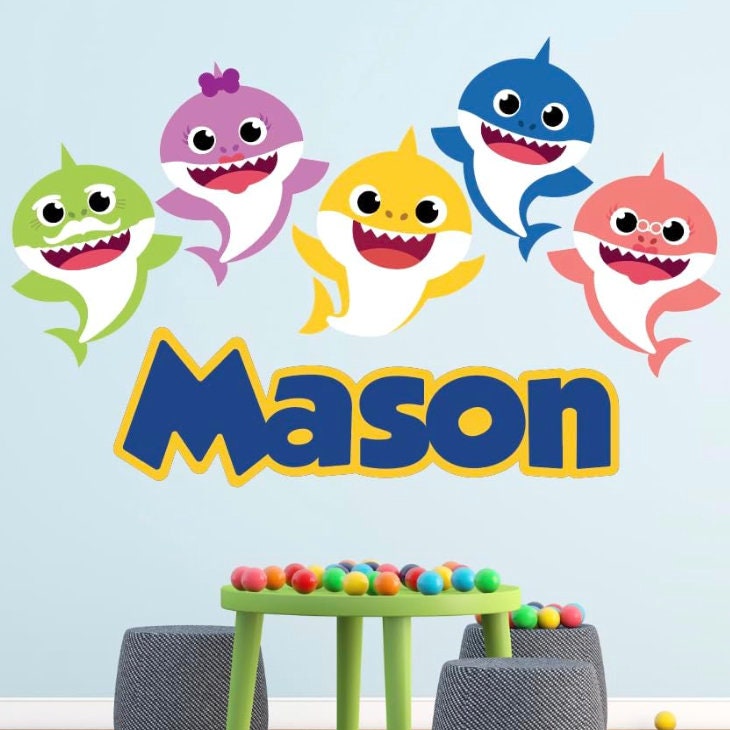 Baby Shark Wall Decals Personalized Name Sharks Kids Playroom Wall ...