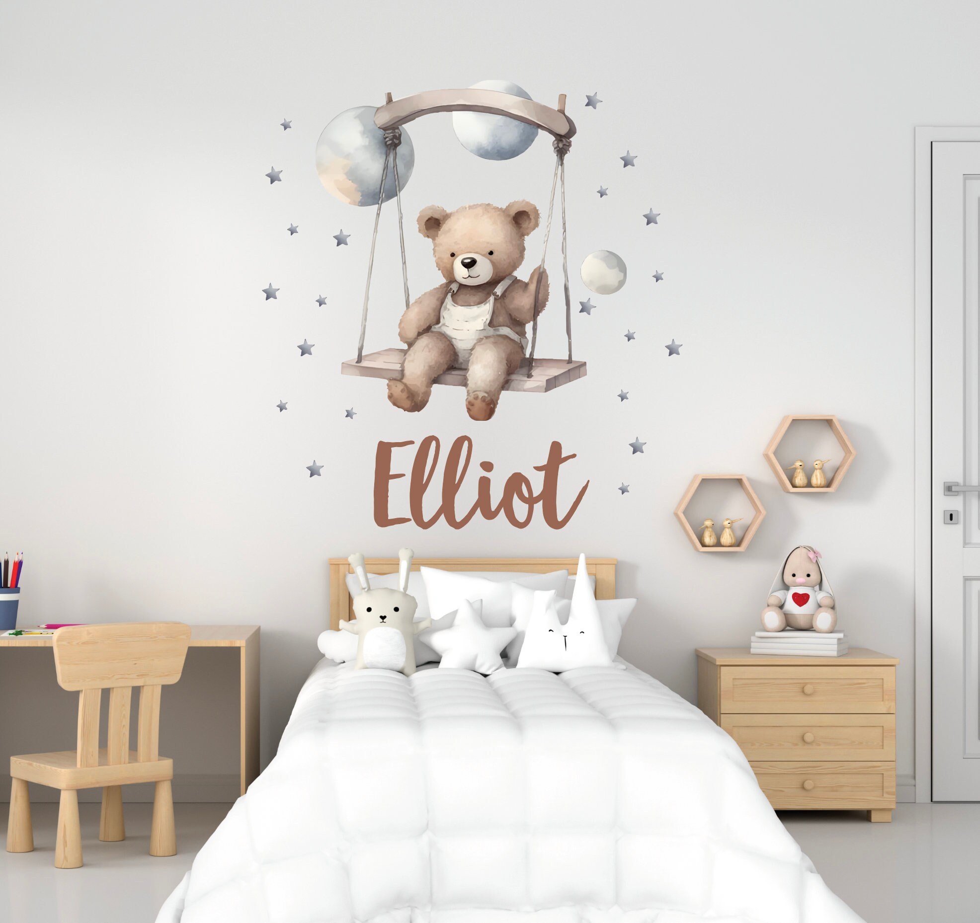 Personalized Teddy Bear Airplane Name Wall Decals Teddy Bear Stickers ...
