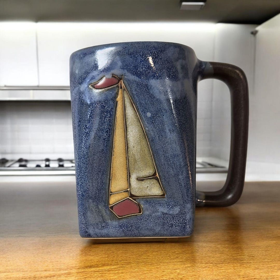 Mara Mexico Mexican Art Pottery Square Coffee Mug Sailboat Chunky ...