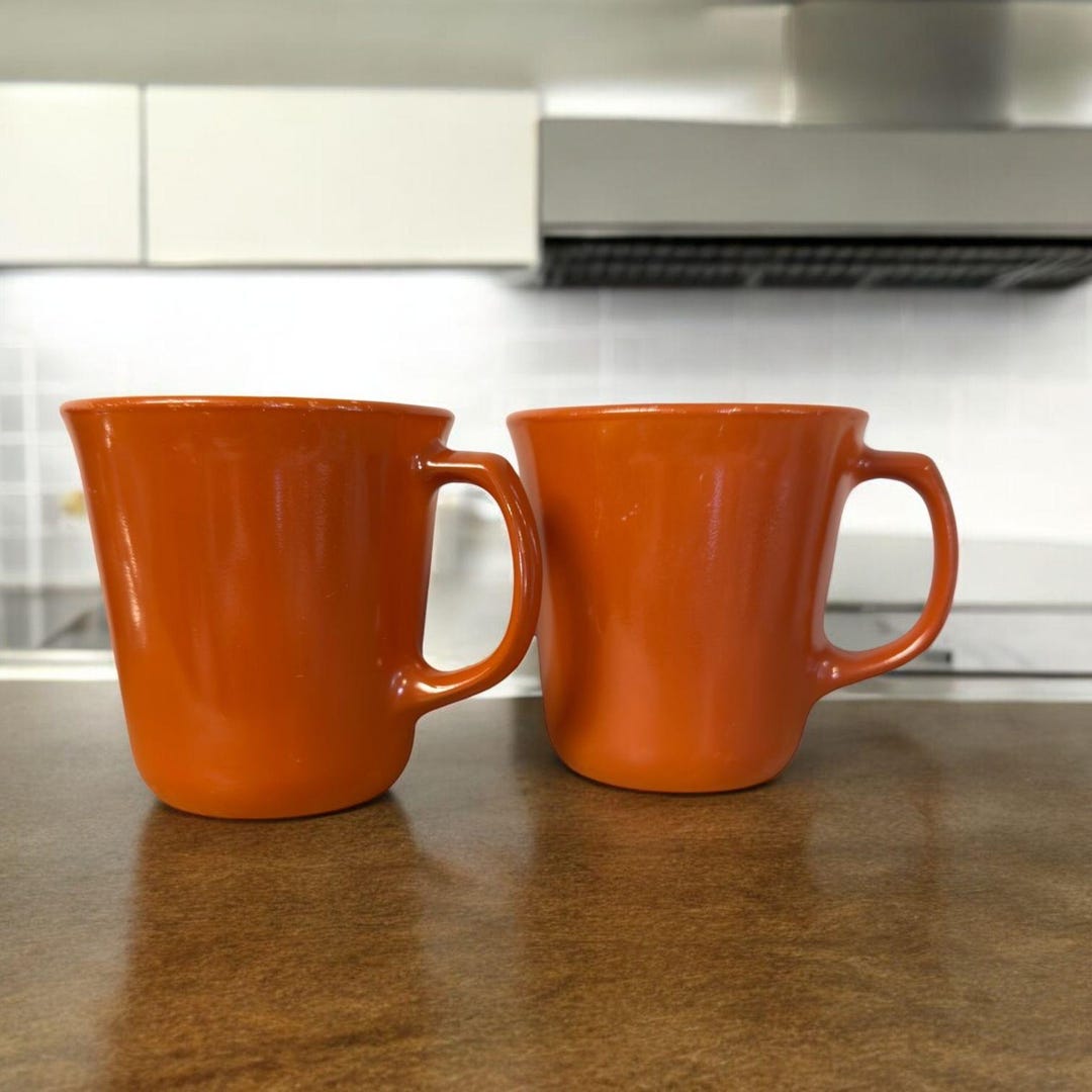 Vintage PYREX Coffee Mugs Set of 2 1970's Retro Milk Glass Cups - Etsy