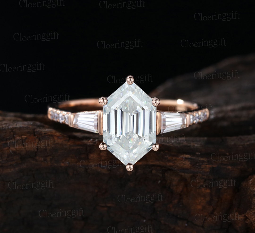 Long Hexagon Cut Engagement Ring Moissanite Engagement Ring for Women ...
