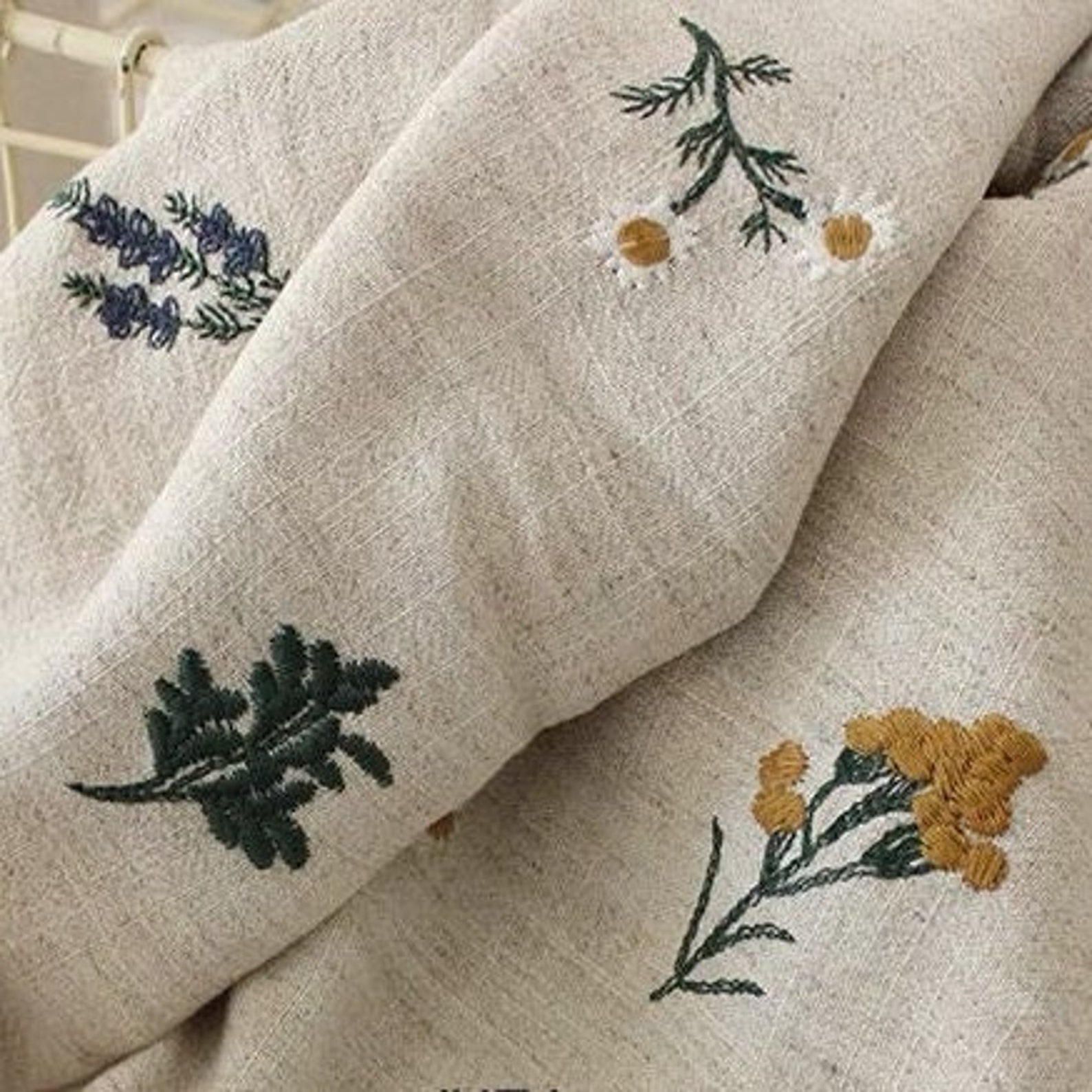 Floral Linen Embroidered Fabricplant Embroidered - Etsy