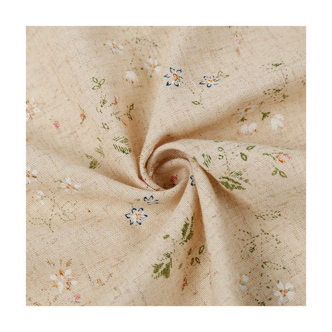 Vintage Cotton Fabric,floral Linen Fabric,printed Fabric,linen Blend ...