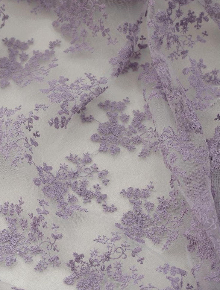 Purple Lace Cotton Fabric,embroidered Floral Fabric,upholstery Fabric ...