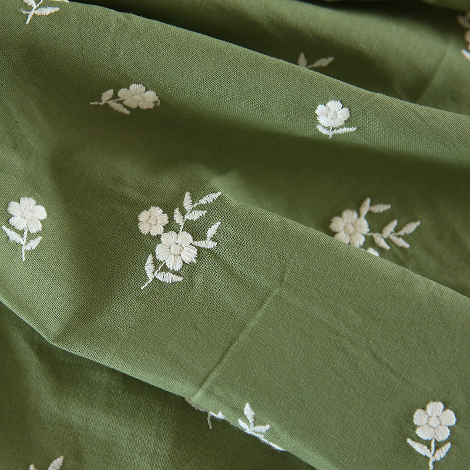 Green Floral Linen Fabric,embroidered Fabric,flower Linen Fabric,linen ...
