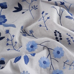 Floral Linen Embroidered Fabric,floral Embroidered Fabric,daisy Linen ...