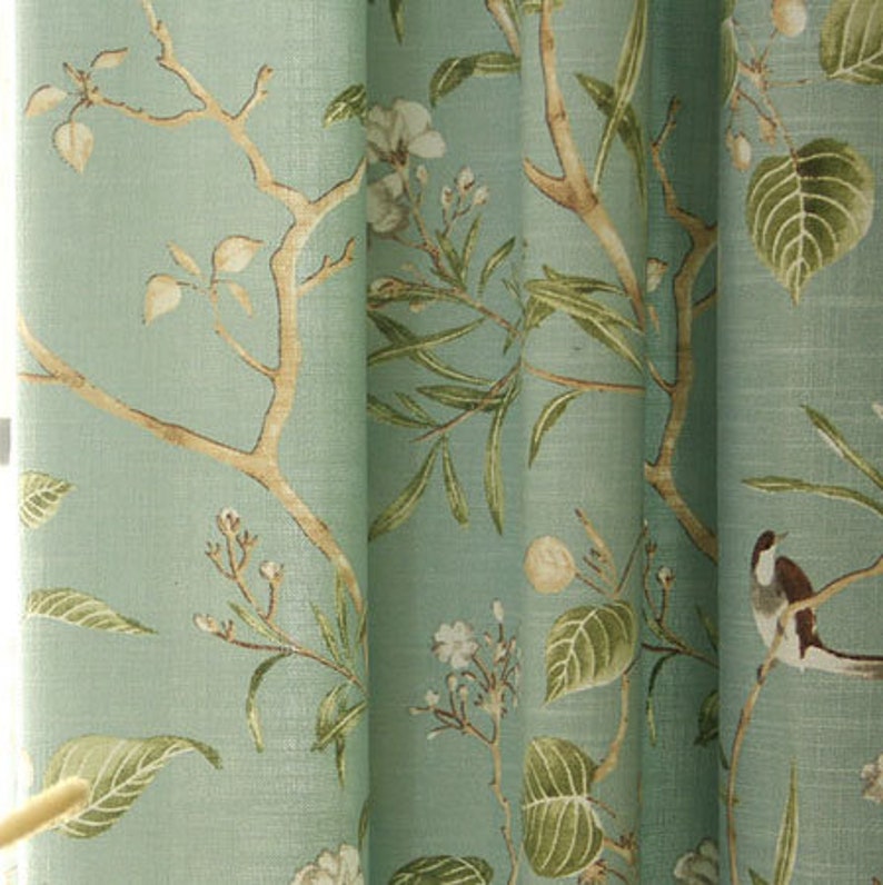 Green Floral Linen Cotton Fabricfloral Curtain Fabricprint - Etsy