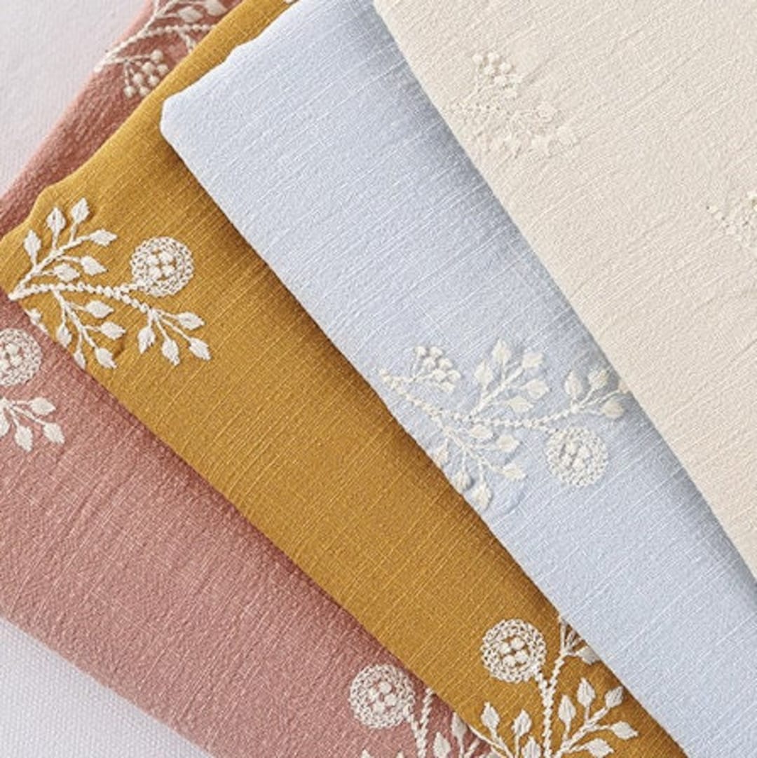 Premium Cotton Linen Embroidered Fabric, Floral Fabric, Embroidered ...