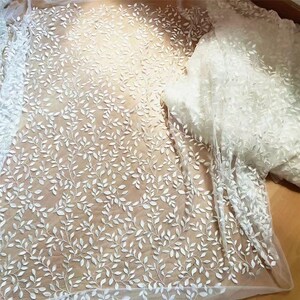 Ivory Leaf Embroidered Lace Fabric,leaf Branch Tulle Fabric,wedding ...
