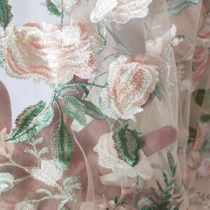 Green Rose Floral Lace Fabric,wedding Tulle Mesh Fabric,embroidered ...