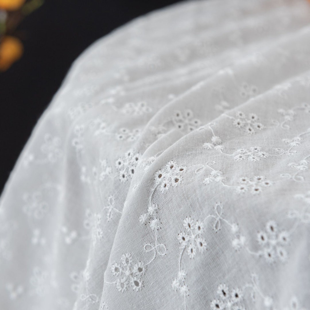 White Floral Cotton Fabric,wedding Embroidered Fabric,flower Fabric ...