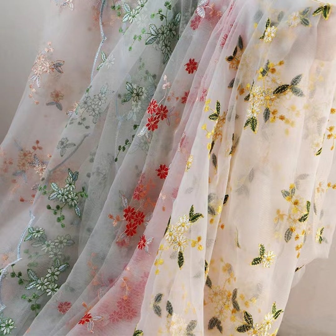 Daisy Flower Embroidered Fabric,floral Mesh Fabric,wedding Tulle Mesh ...