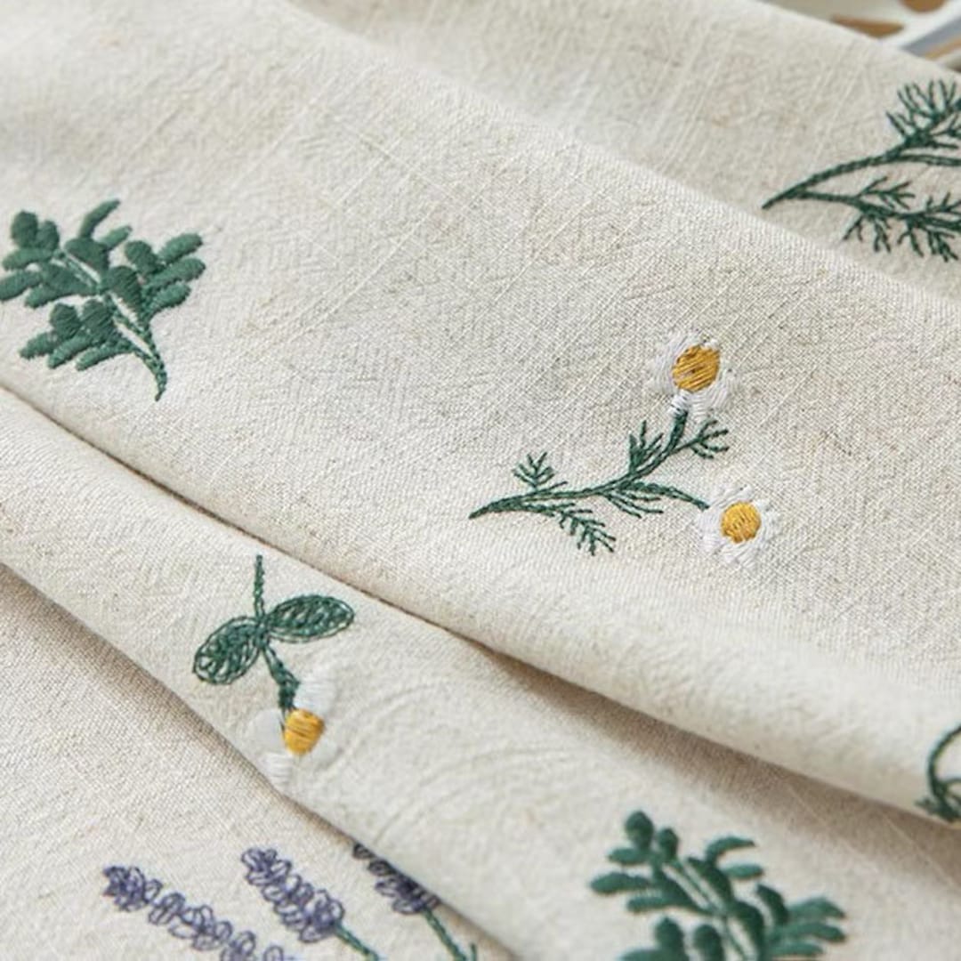 Floral Linen Embroidered Fabric,plant Embroidered Fabric,floral Linen ...