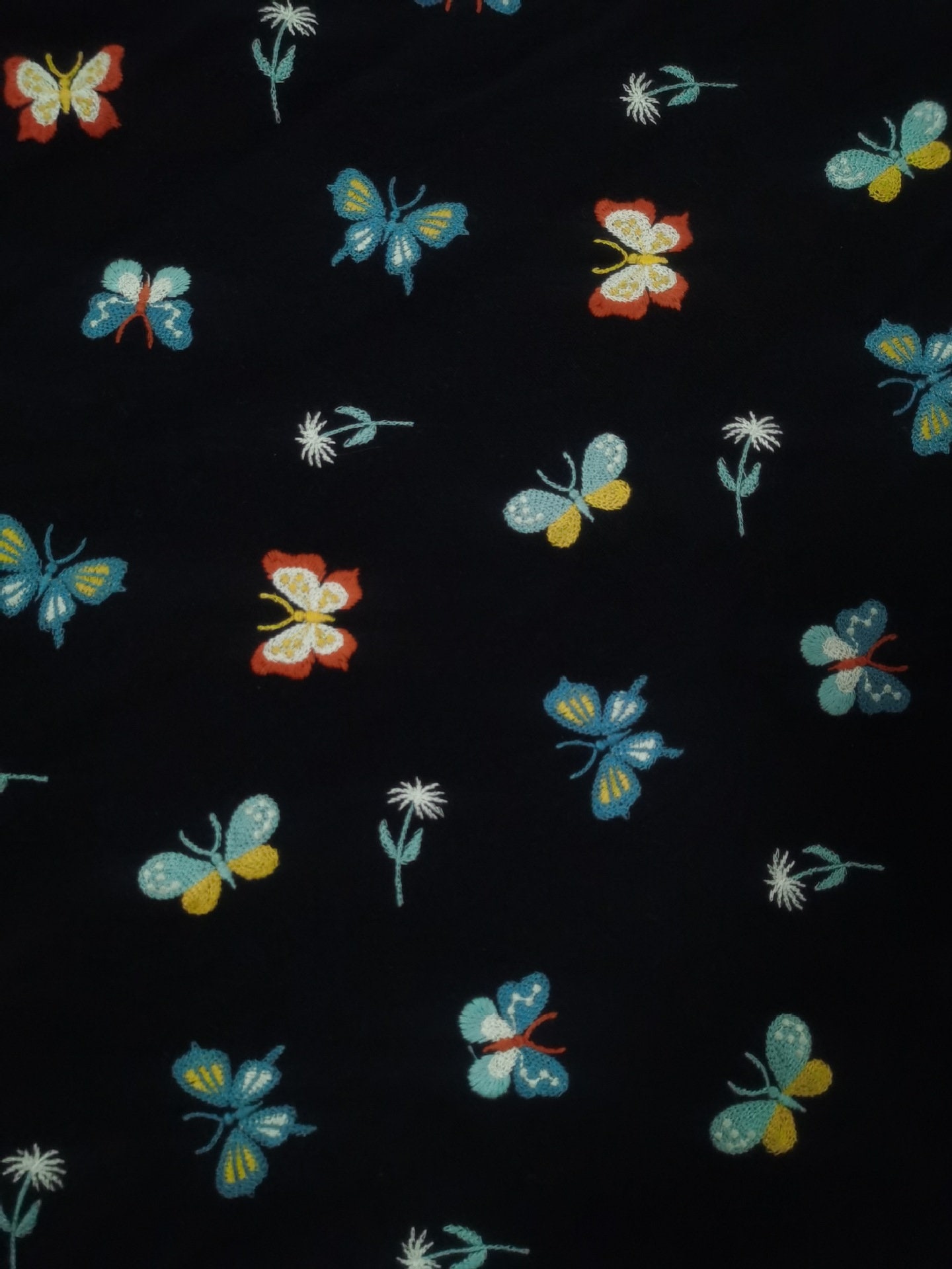 Blue Butterfly Linen Fabric,embroidered Fabric,flower Linen Fabric ...
